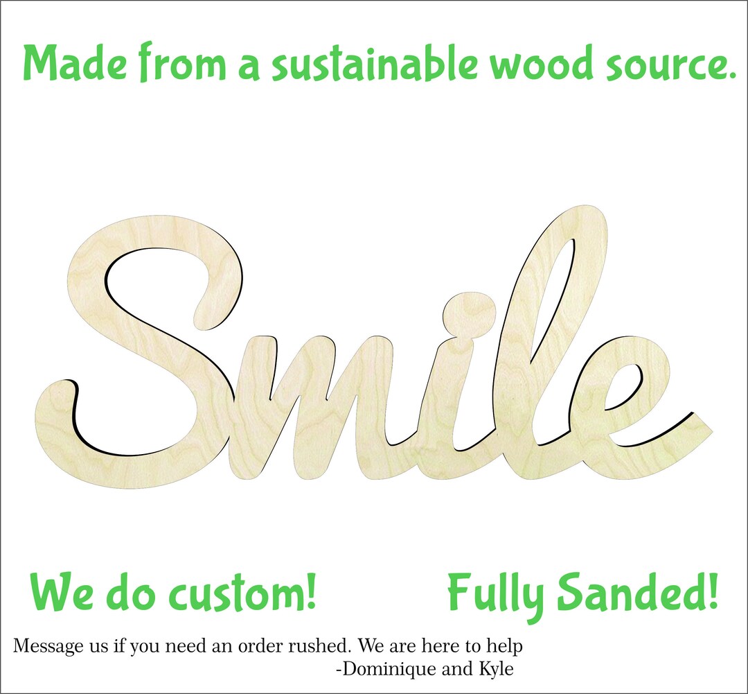 Smile Cursive -multiple Sizes-word Cutout- Wood Craft Supply - Hanging ...