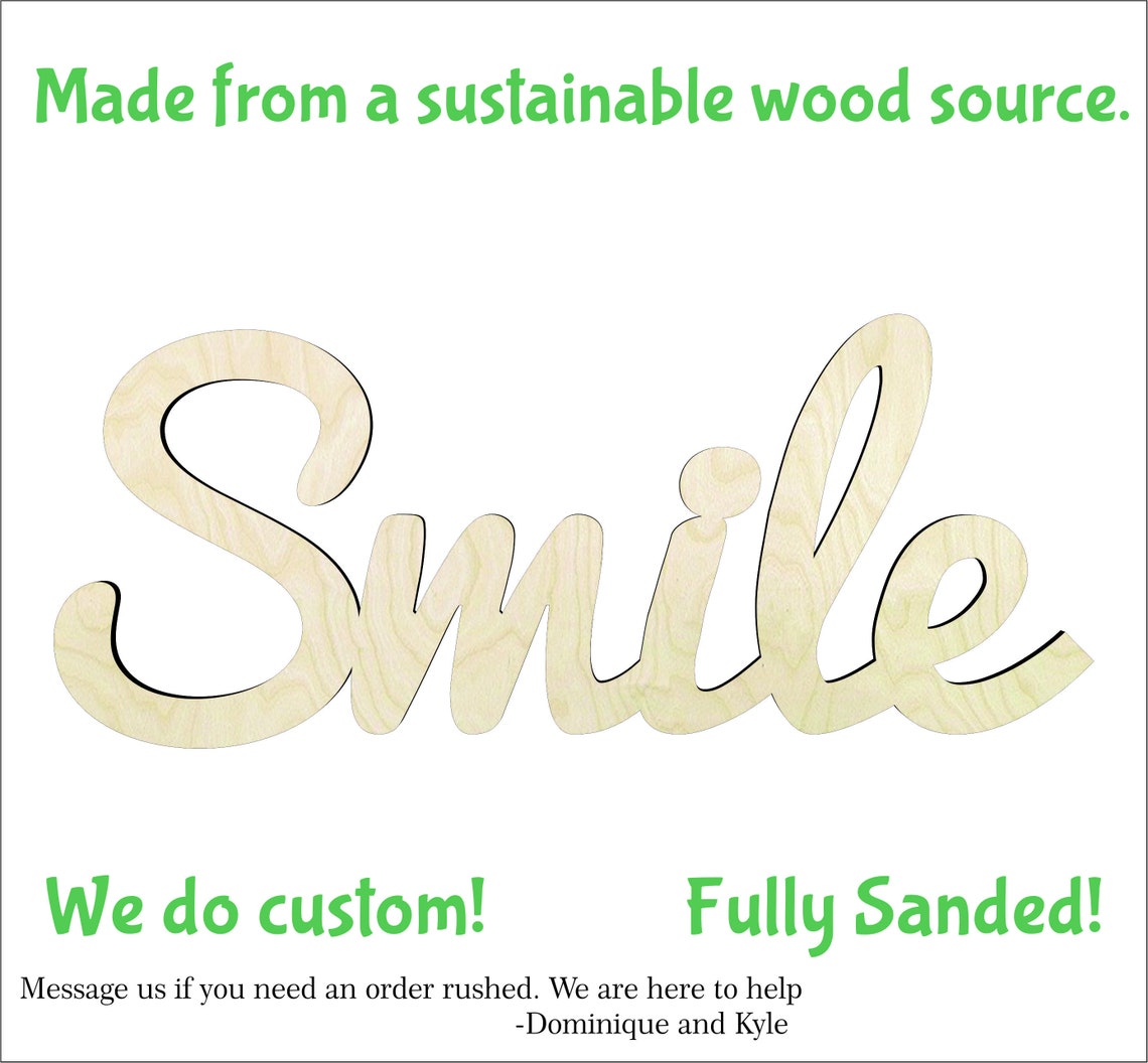 Smile Cursive multiple Sizes-word Cutout Wood Craft Supply - Etsy