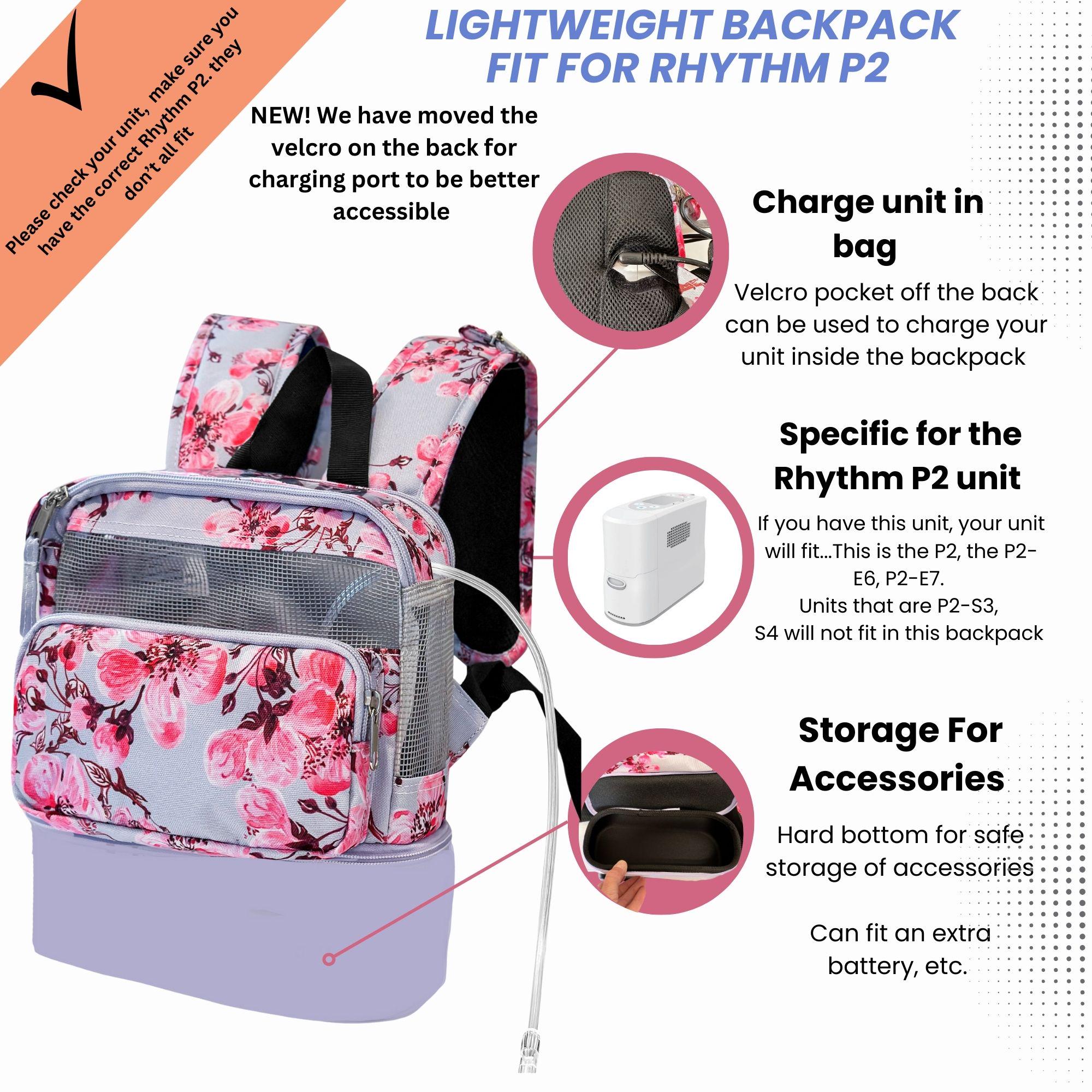 O2totes Rhythm Healthcare P2 Backpack: Lightweight Floral Oxygen ...