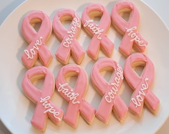 12 Count Pink Breast Cancer Awareness Ribbon Sugar Cookie Pink - Etsy