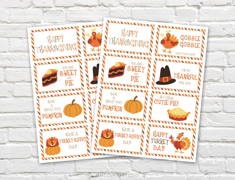 Printable Thanksgiving Lunch Box Notes for Kids (PDF) - Etsy