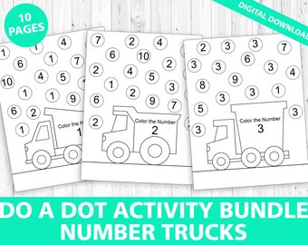 Car & Truck Number Do A Dot Printable: Fine Motor Activity (PDF) - Etsy