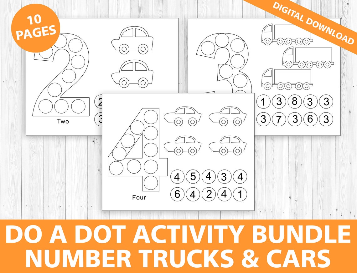 Car & Truck Number Do A Dot Printable: Fine Motor Activity (PDF) - Etsy