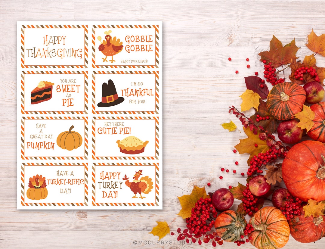 Printable Thanksgiving Lunch Box Notes, Lunch Notes for Kids, Lunch Box ...