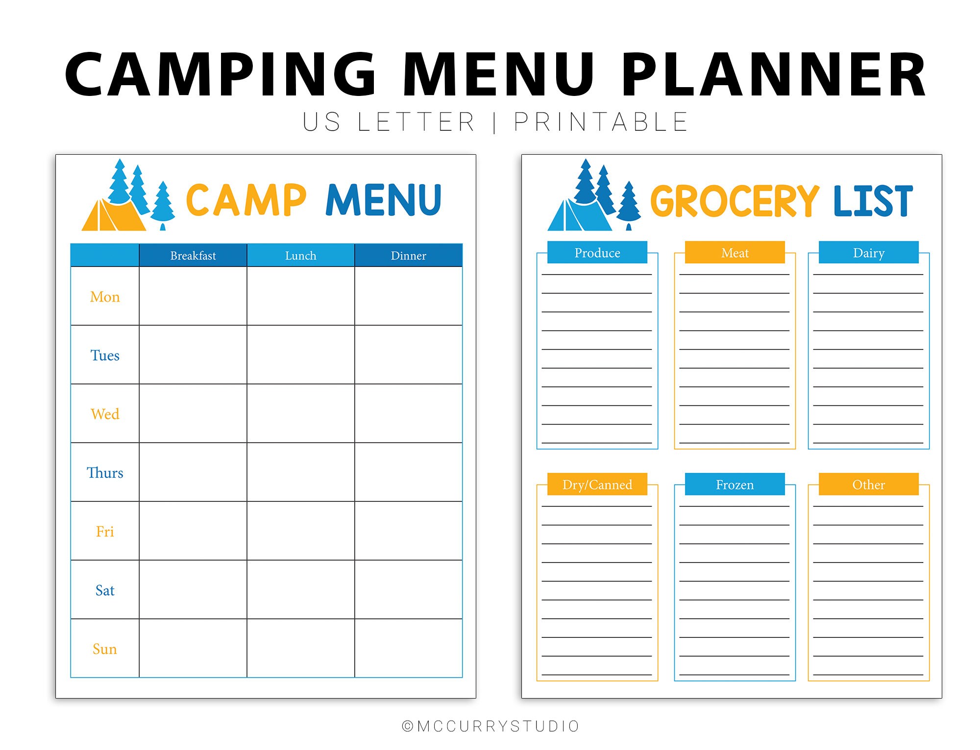 Camping Menu Planner & Grocery List Camping Meal Prep Camp - Etsy