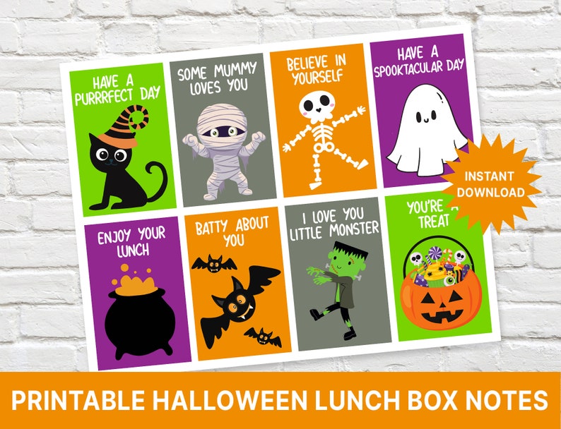 Printable Halloween Lunch Box Notes, Spook Notes for Kids, Lunch Box ...