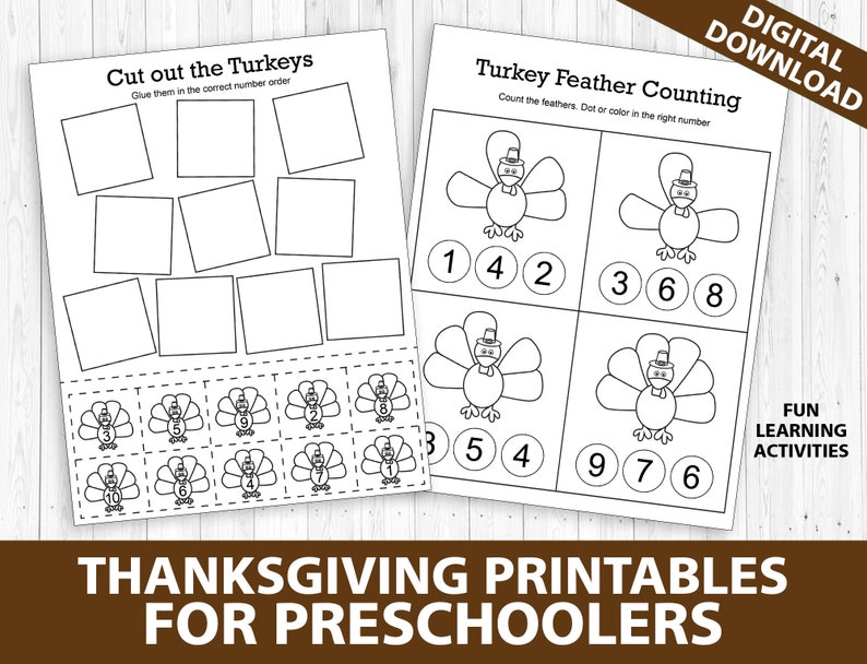 Thanksgiving Turkey Worksheets: Preschool Learning Activities (PDF) - Etsy
