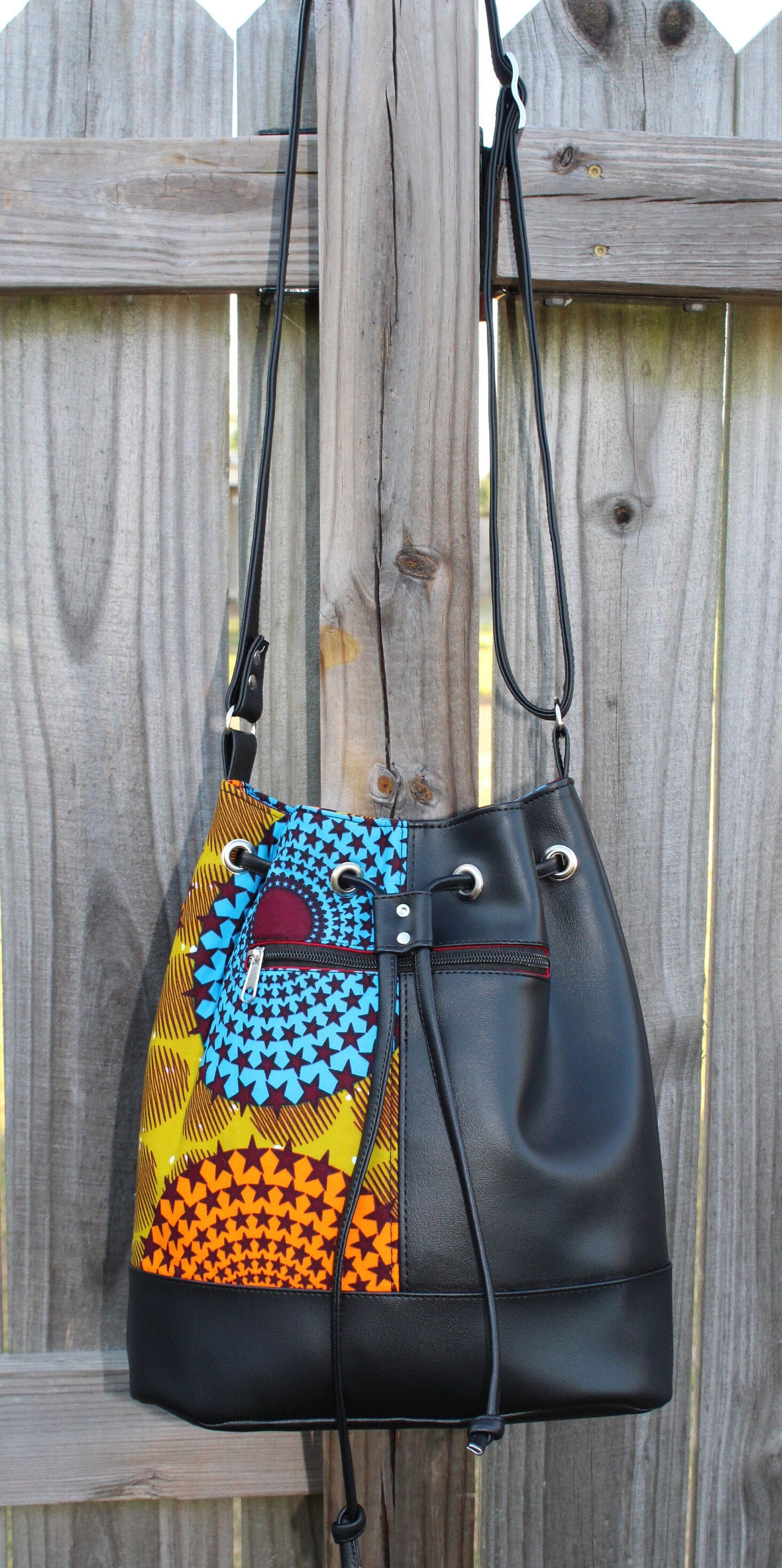 Black Crossbody Purse African Print Bag Bucket Bag Gift for | Etsy