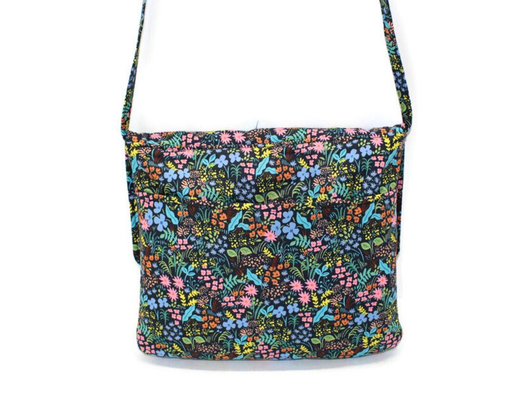 Floral Fabric Crossbody Bag With Pockets - Handmade Cotton Purse - Etsy