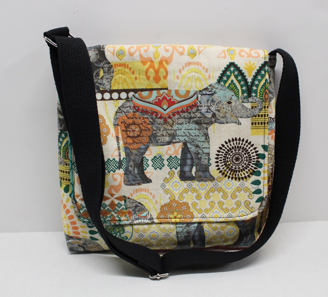 Fabric Messenger Bag, Crossbody Bag, Elephant Print Crossbody, Gifts ...