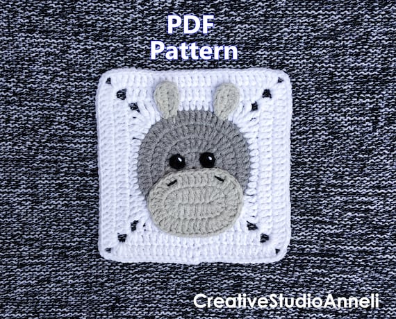 Crochet Hippo Square Pattern/ Animal Granny Square Motif/ | Etsy