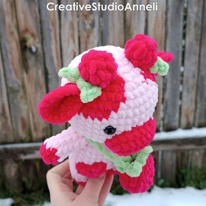 Crochet Raspberry Cow Plushie: Handmade Stuffed Farm Animal - Etsy