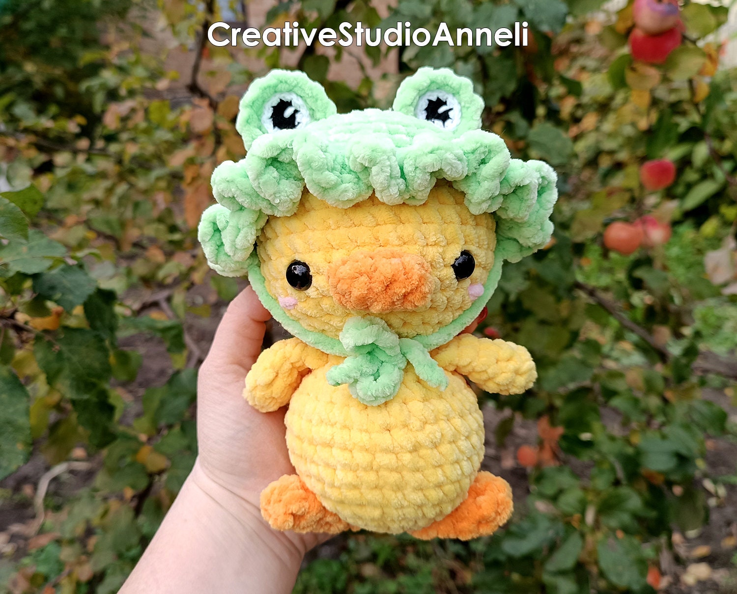 Crochet Duck Plushie/ Amigurumi Duck With Frog Hat/ Stuffed - Etsy
