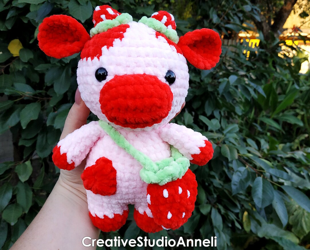 Crochet Cow/ Strawberry Cow Plushie/ Cow Plushie/ Crochet Cow Plush ...
