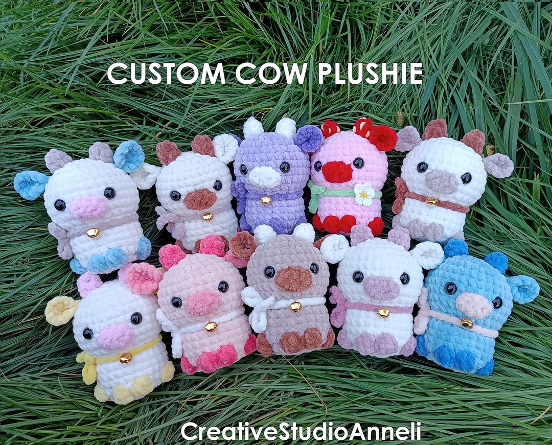 Crochet Mini Cow Plushie: Handmade Chubby Amigurumi Farm Animal, Pocket ...