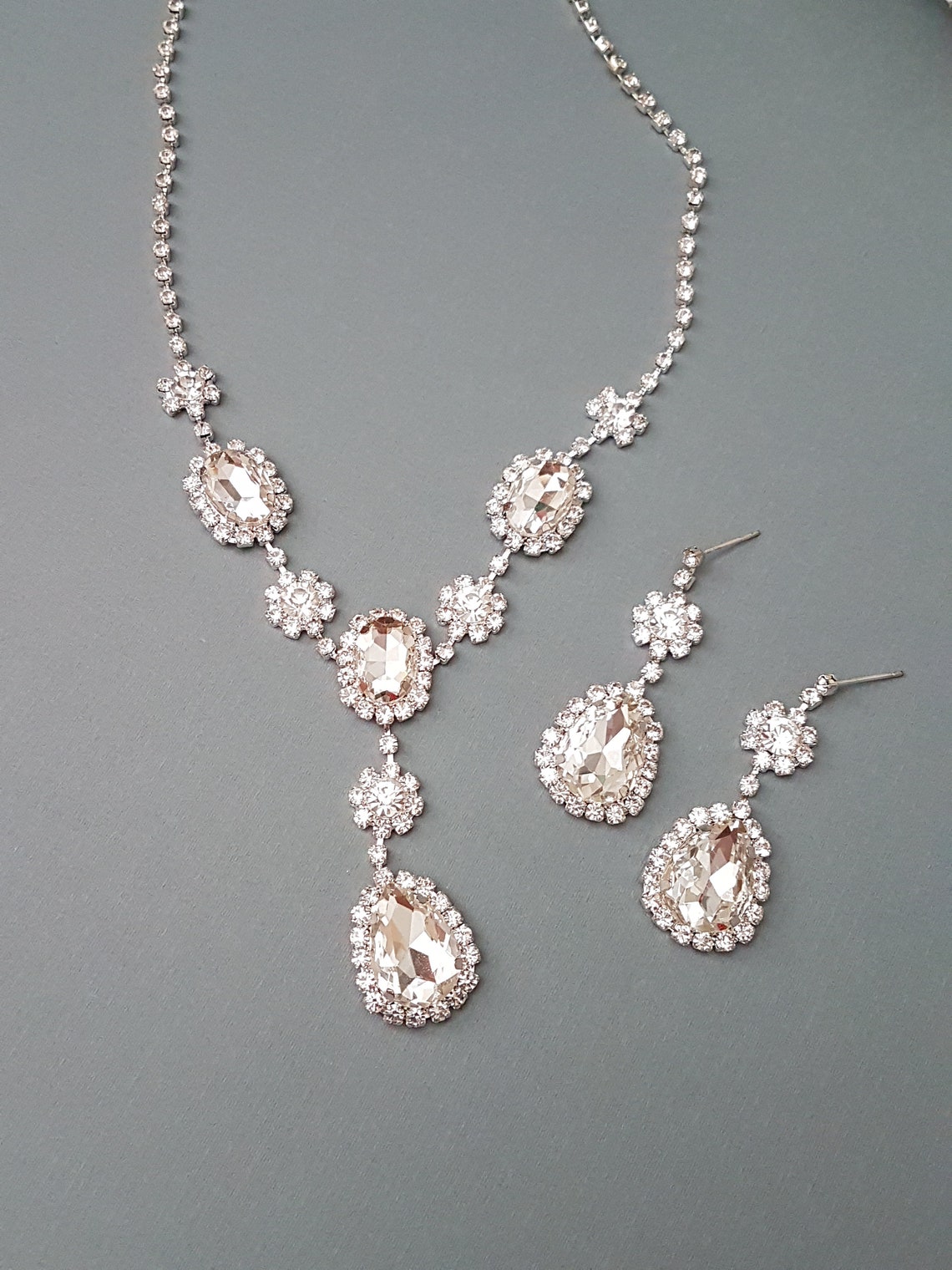 Bridal Necklace Set Rhinestone Wedding Necklace Earrings Set | Etsy