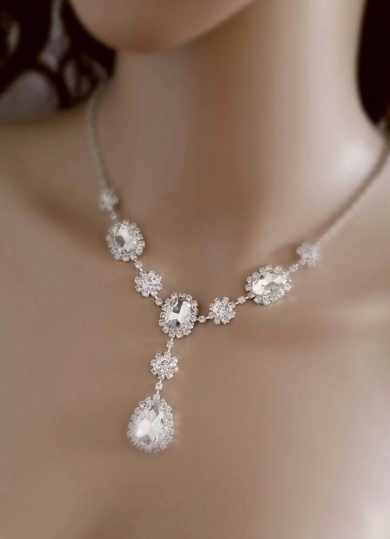 Bridal Necklace Set Rhinestone Wedding Necklace Earrings Set | Etsy
