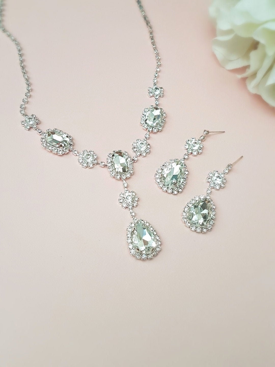 Bridal Necklace Set Rhinestone Wedding Necklace Earrings Set - Etsy