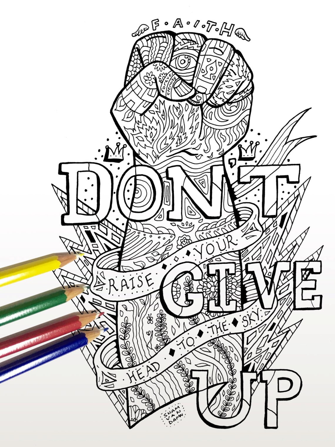 Don't Give up Coloring Page ( Adult Coloring Page Art Therapy Adult ...