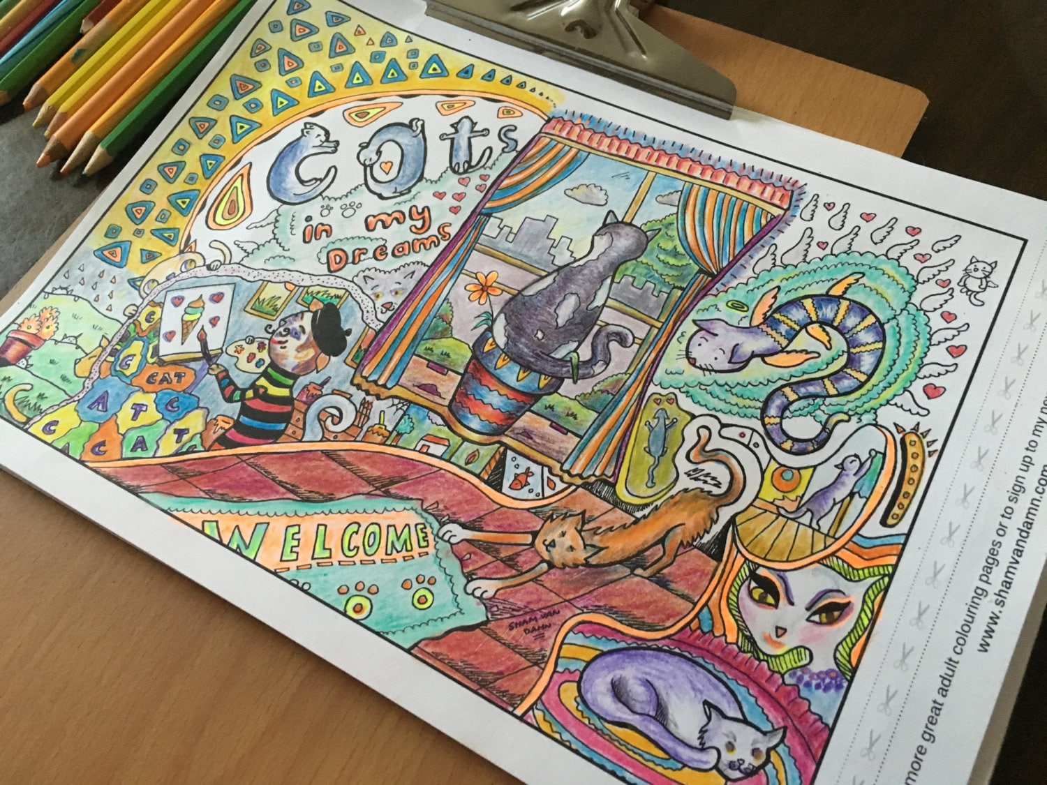 Cats in My Dreams Adult Coloring Page (adult Coloring Book Art Therapy ...