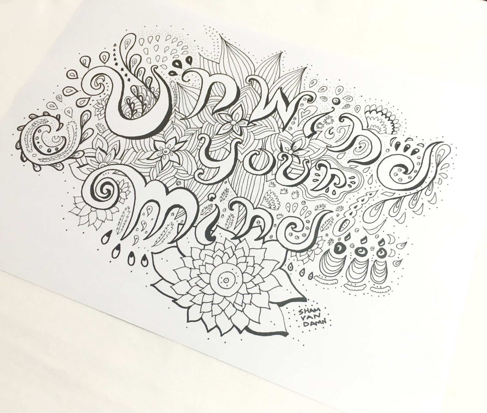 Unwind Your Mind Coloring Page (adult Coloring Page Zendoodle Art ...