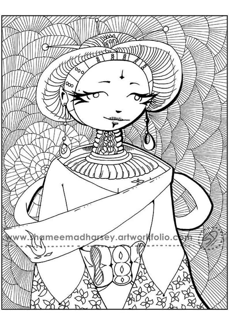 Geisha Woman Coloring Page ( Adult Coloring Page Adult Coloring Book ...