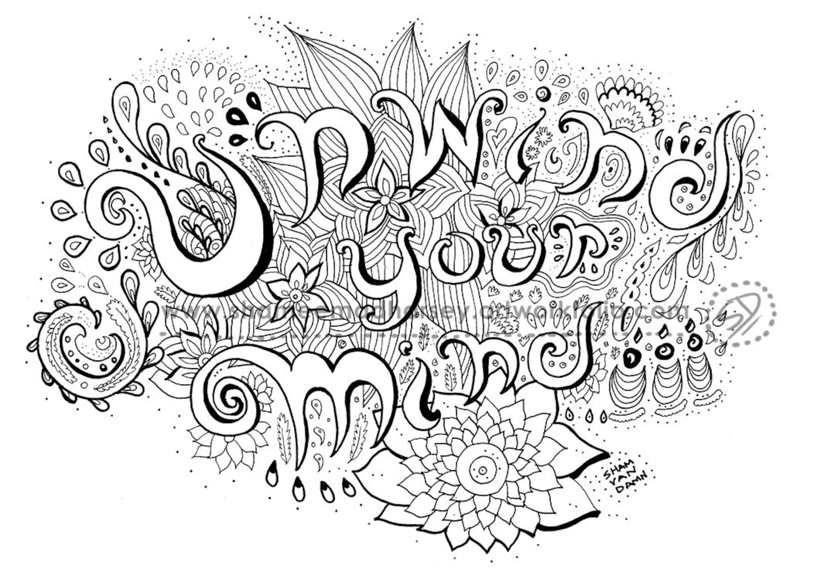Unwind Your Mind Coloring Page (adult Coloring Page Zendoodle Art ...