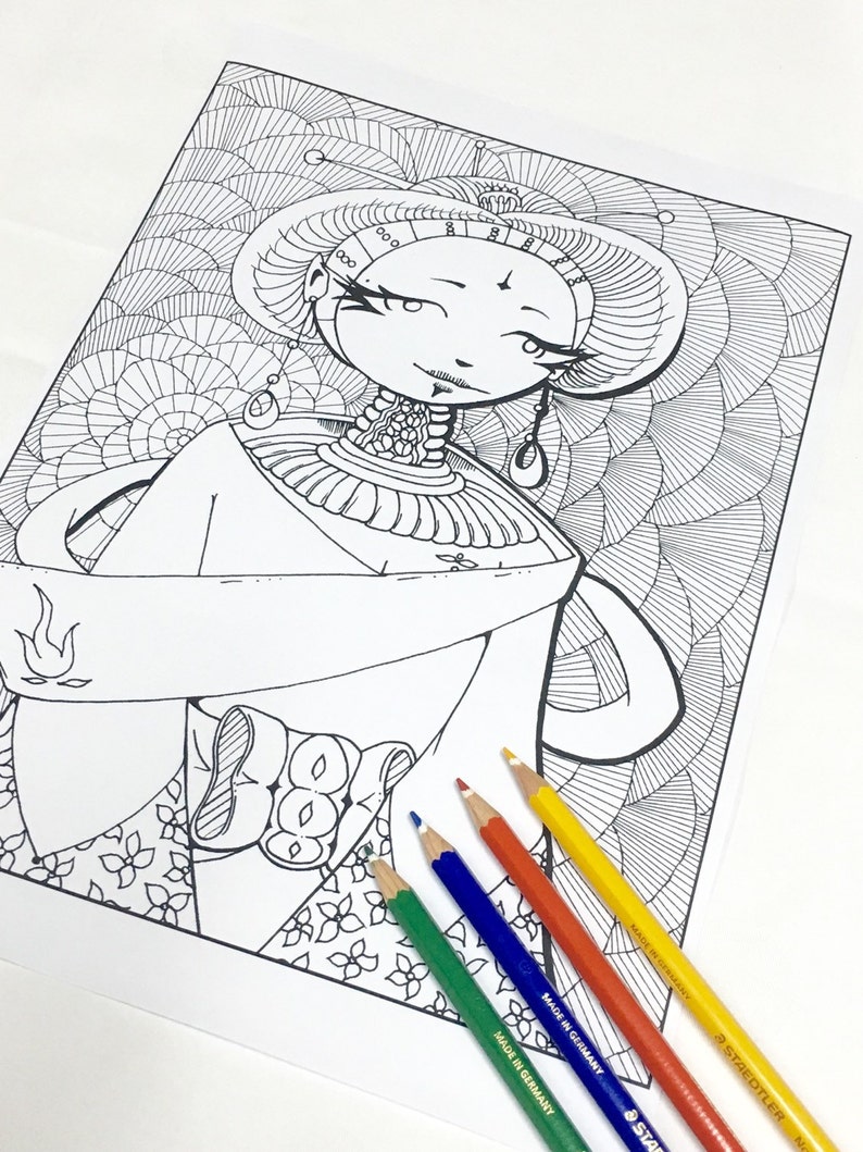 Geisha Woman Coloring Page ( Adult Coloring Page Adult Coloring Book ...