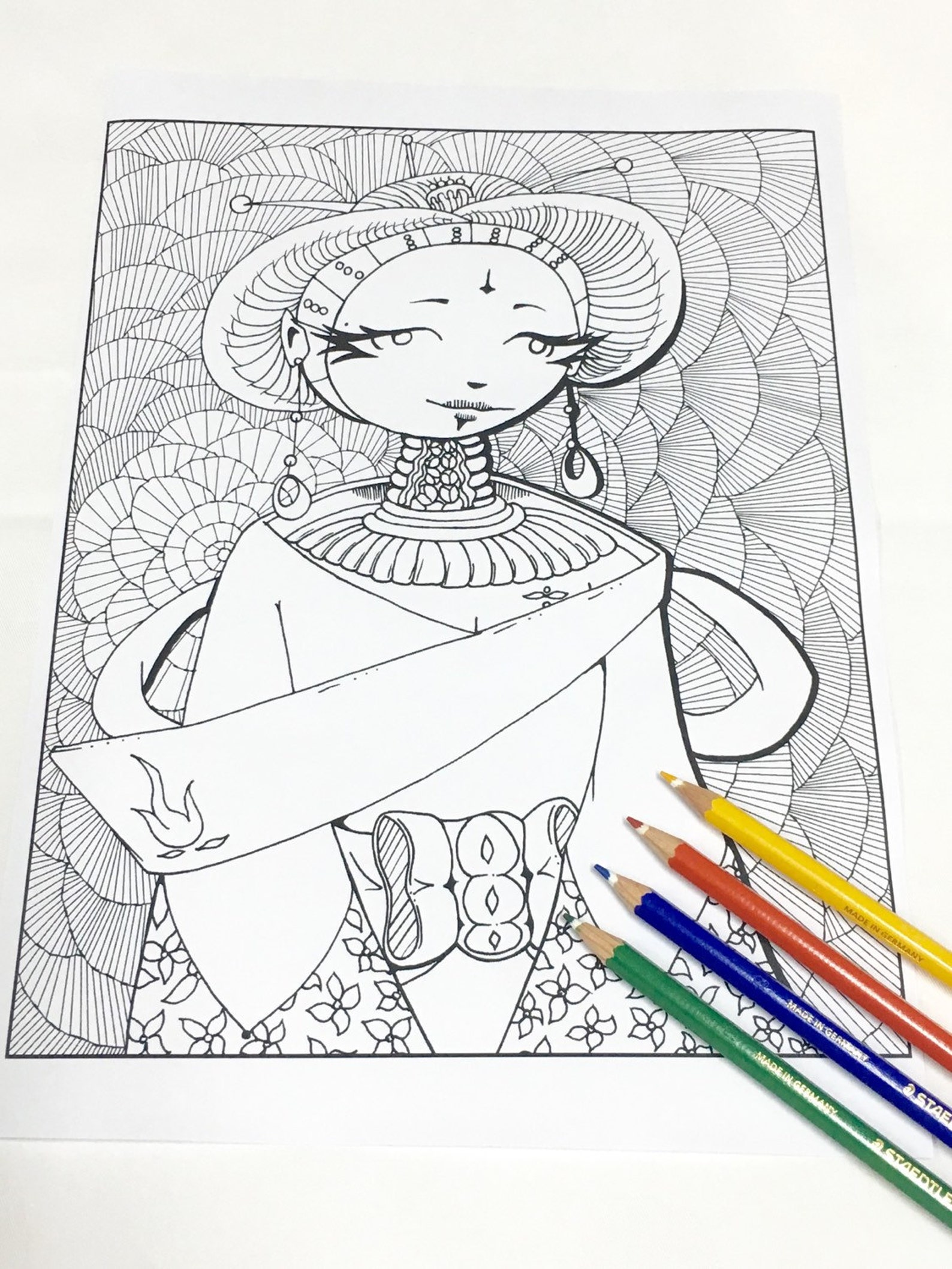 Geisha Woman Coloring Page ( Adult Coloring Page Adult Coloring Book ...