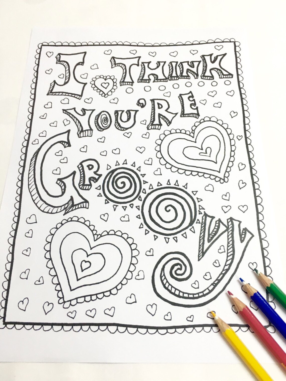 Groovy Coloring Page ( Valentines Day Adult Coloring Page Zendoodle Art ...