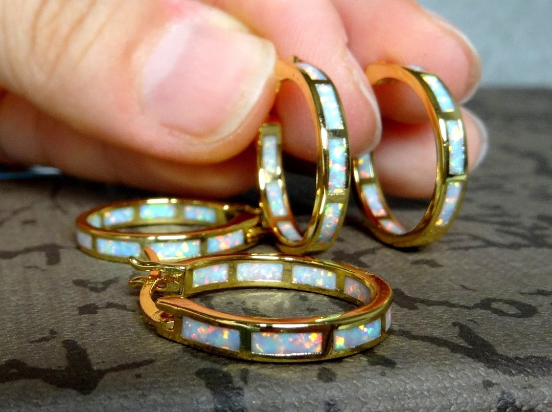 Opal Earrings Hoop Earrings Opal Huggies Gold Hoops Huggie Hoops Gift ...