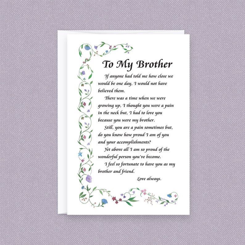 To My Brother Greeting Card, Happy Birthday Brother Card, Brother Card ...