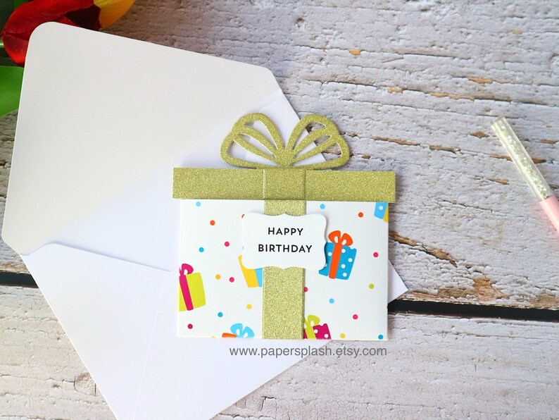 Birthday Gift Card Holder Present Shape, Gift Shape Greeting Card, Card ...