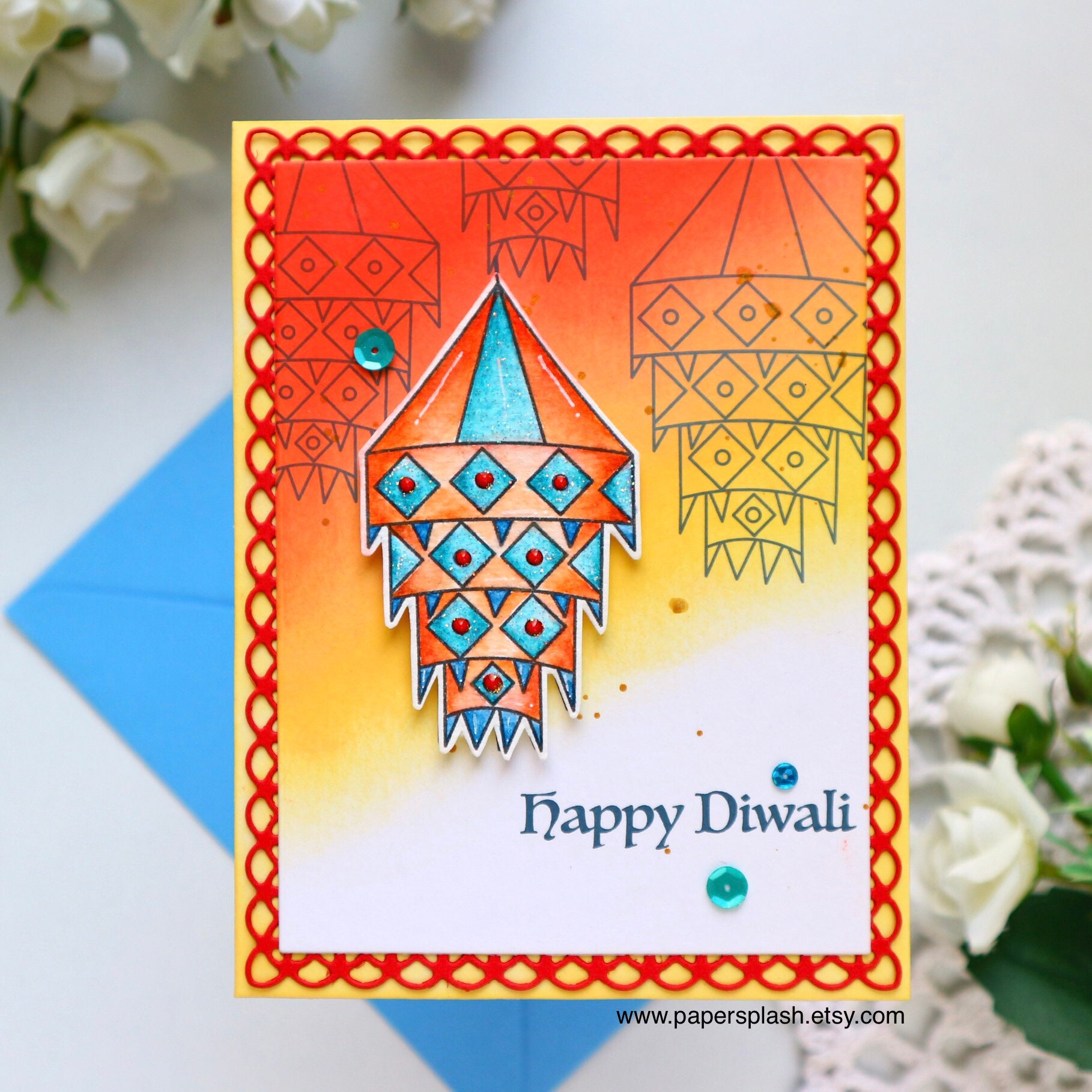 Handmade Diwali Card Diwali Lantern Card Hindu Festival - Etsy