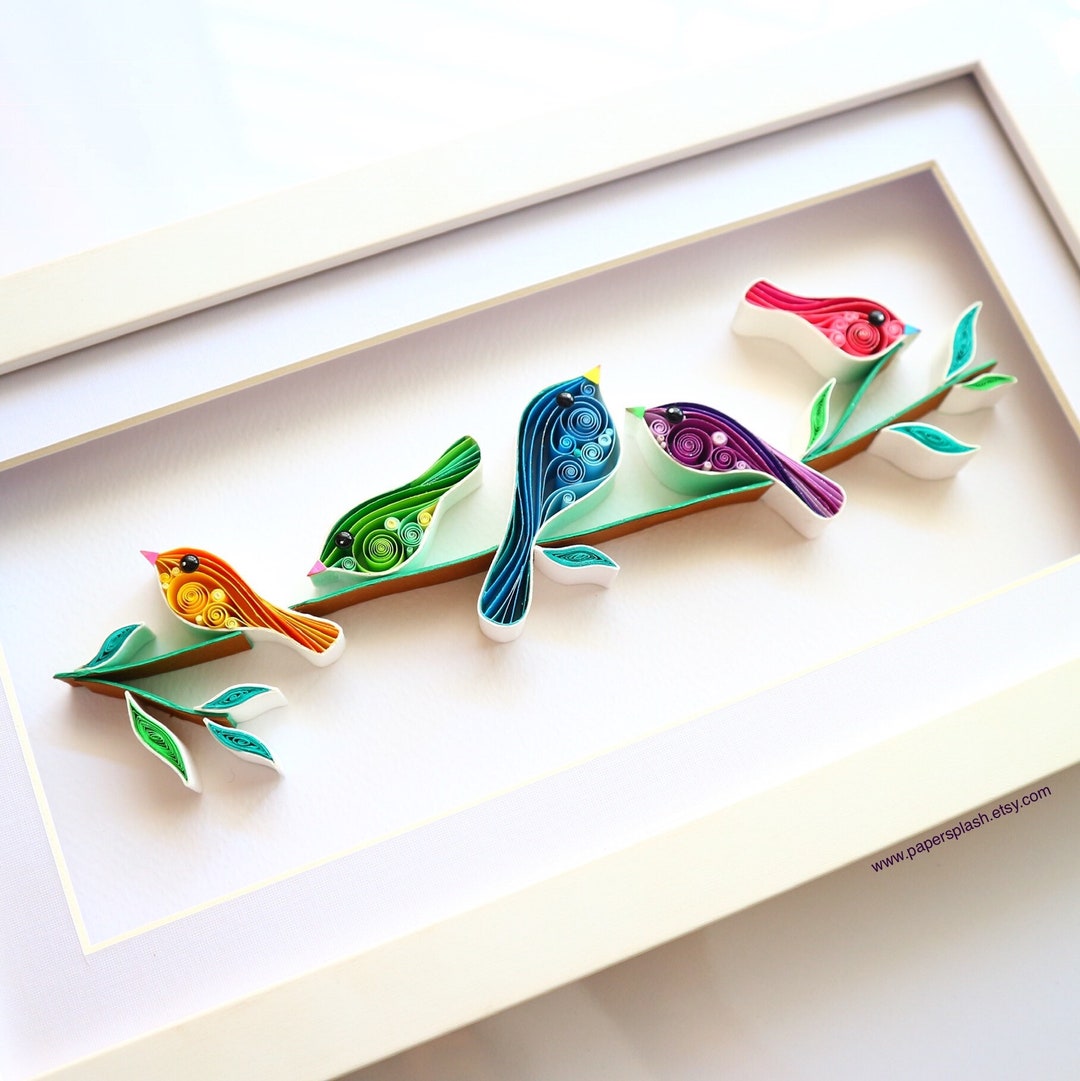 Birds Wall Art, Birds Art, Birds on a Wire Branch, Framed Decor, Bird ...