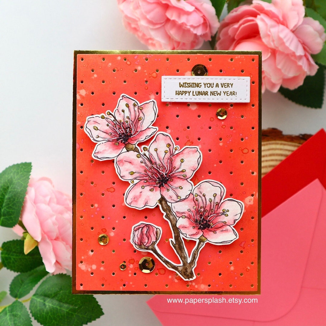 Lunar New Year Card 2025, Chinese New Year Card, Cherry Blossom ...