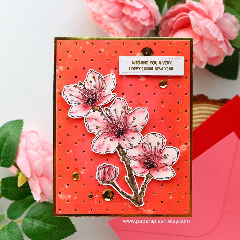 Lunar New Year Card 2025, Chinese New Year Card, Cherry Blossom ...