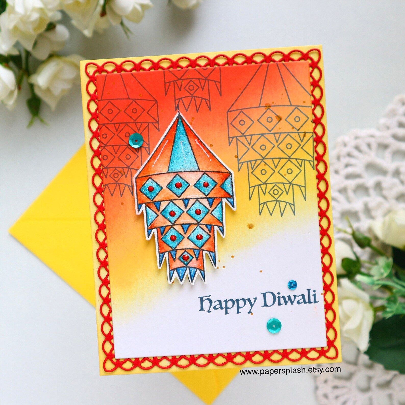 Handmade Diwali Card Diwali Lantern Card Hindu Festival - Etsy