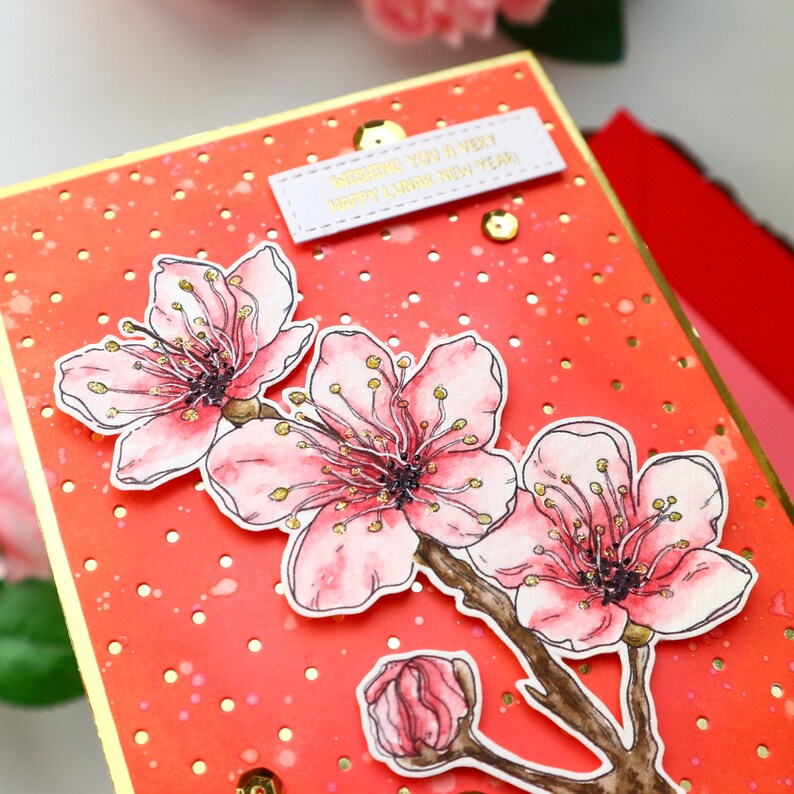 Lunar New Year Card 2025, Chinese New Year Card, Cherry Blossom ...