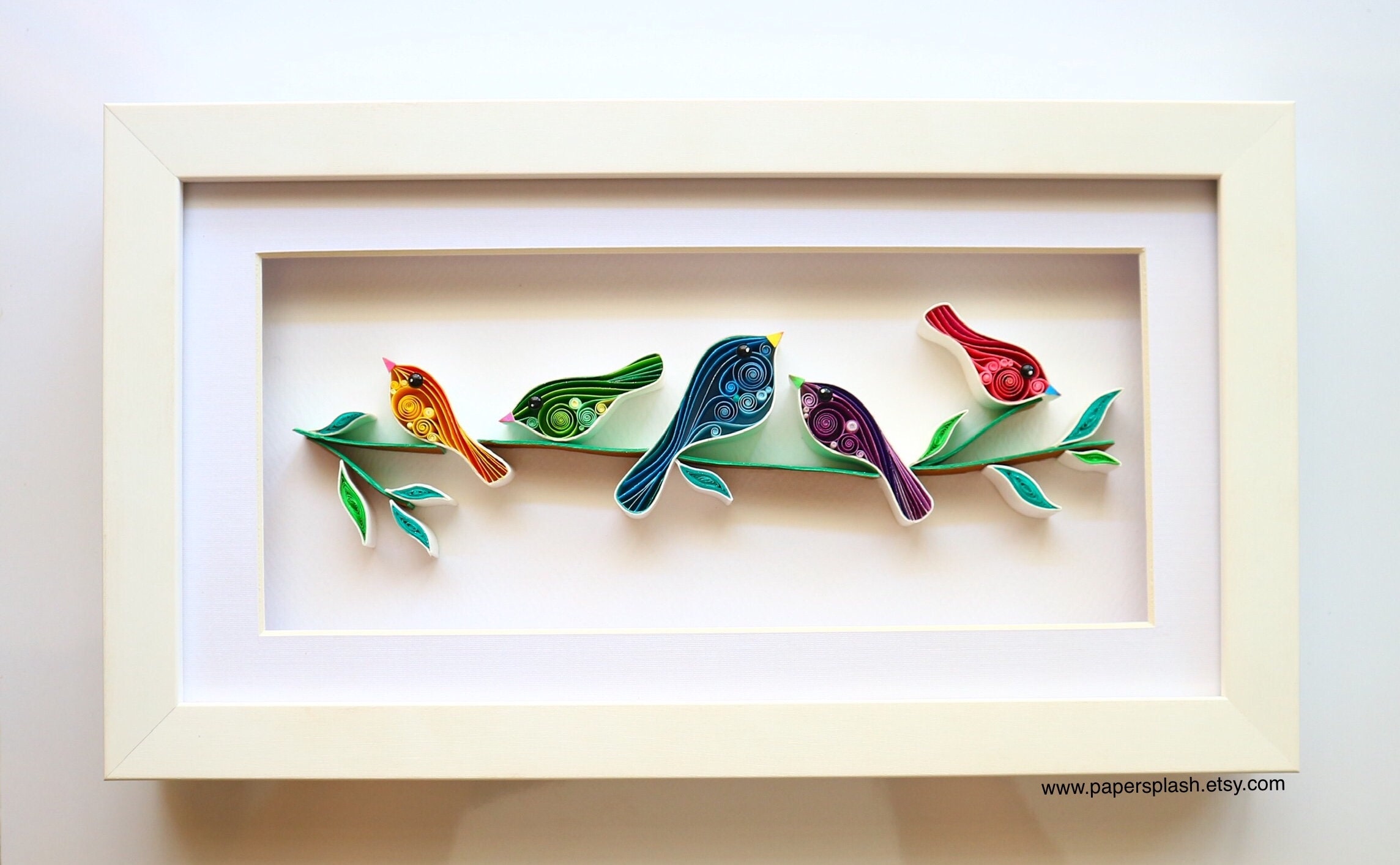 Birds Wall Art, Birds Art, Birds on a Wire Branch, Framed Decor, Bird ...