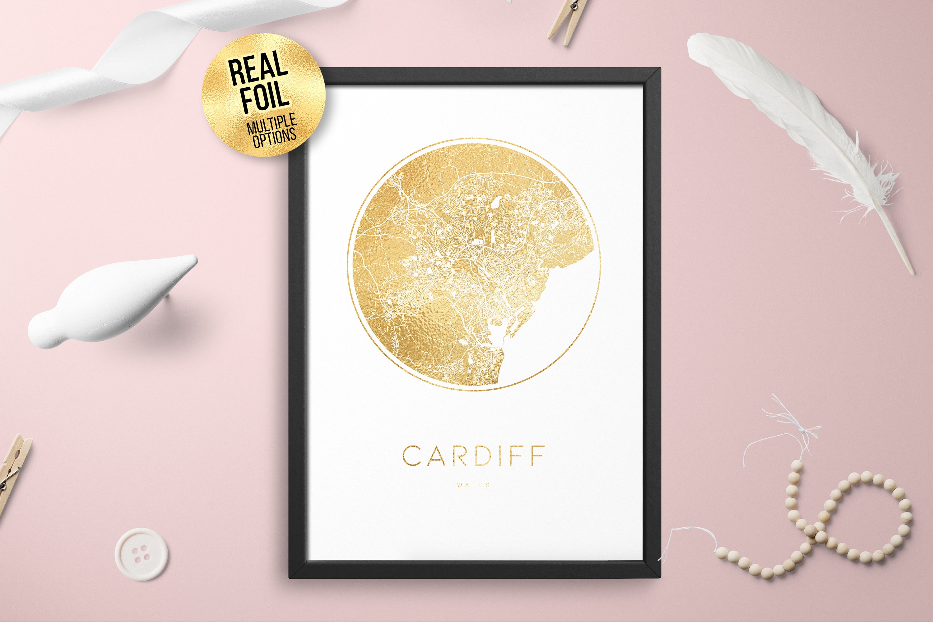 Personalised Custom CARDIFF Wales FOIL CITY Map Poster Art -home Decor ...