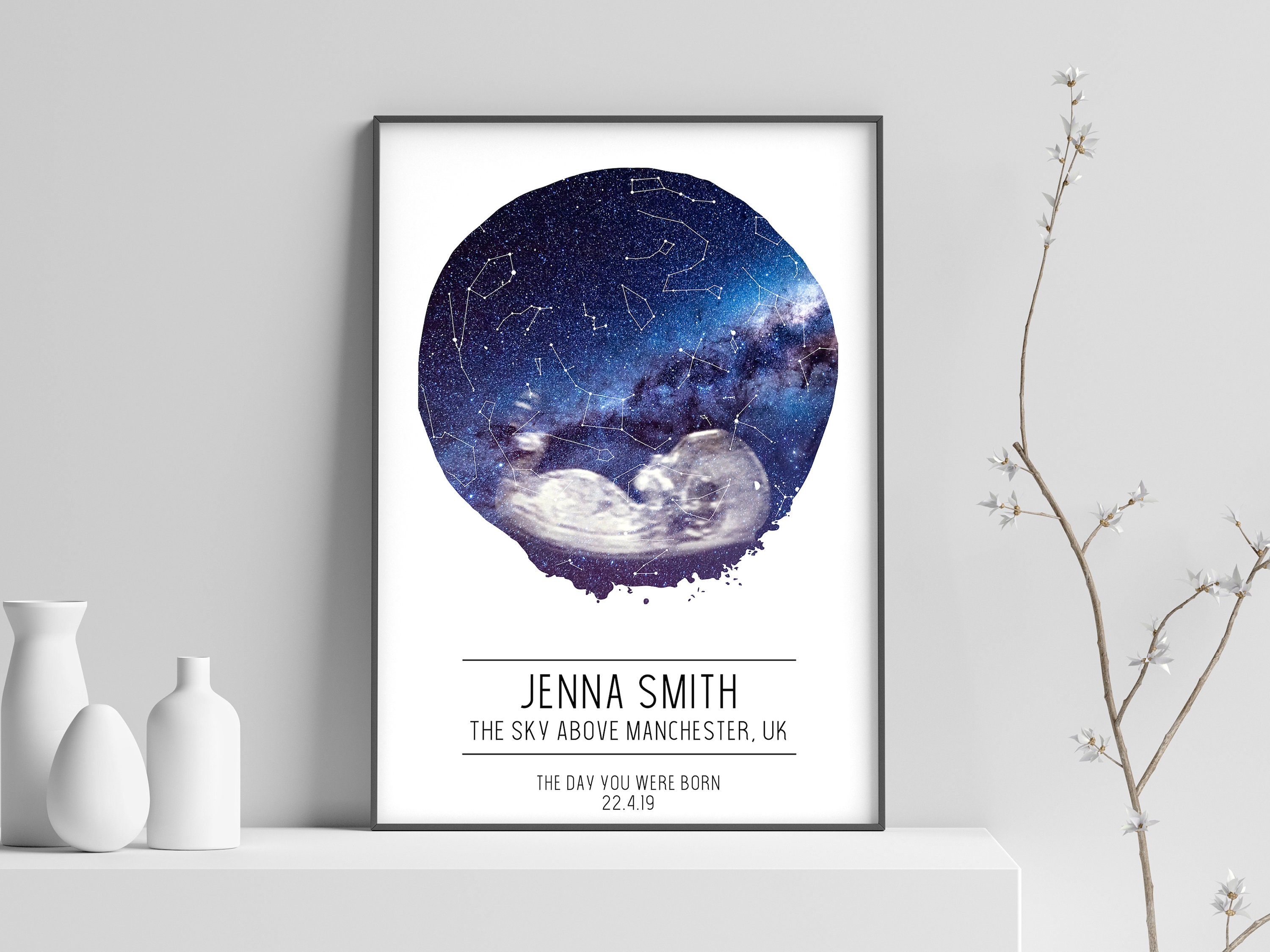 Personalised BABY SCAN Star Map /constellation Night Sky Map ...