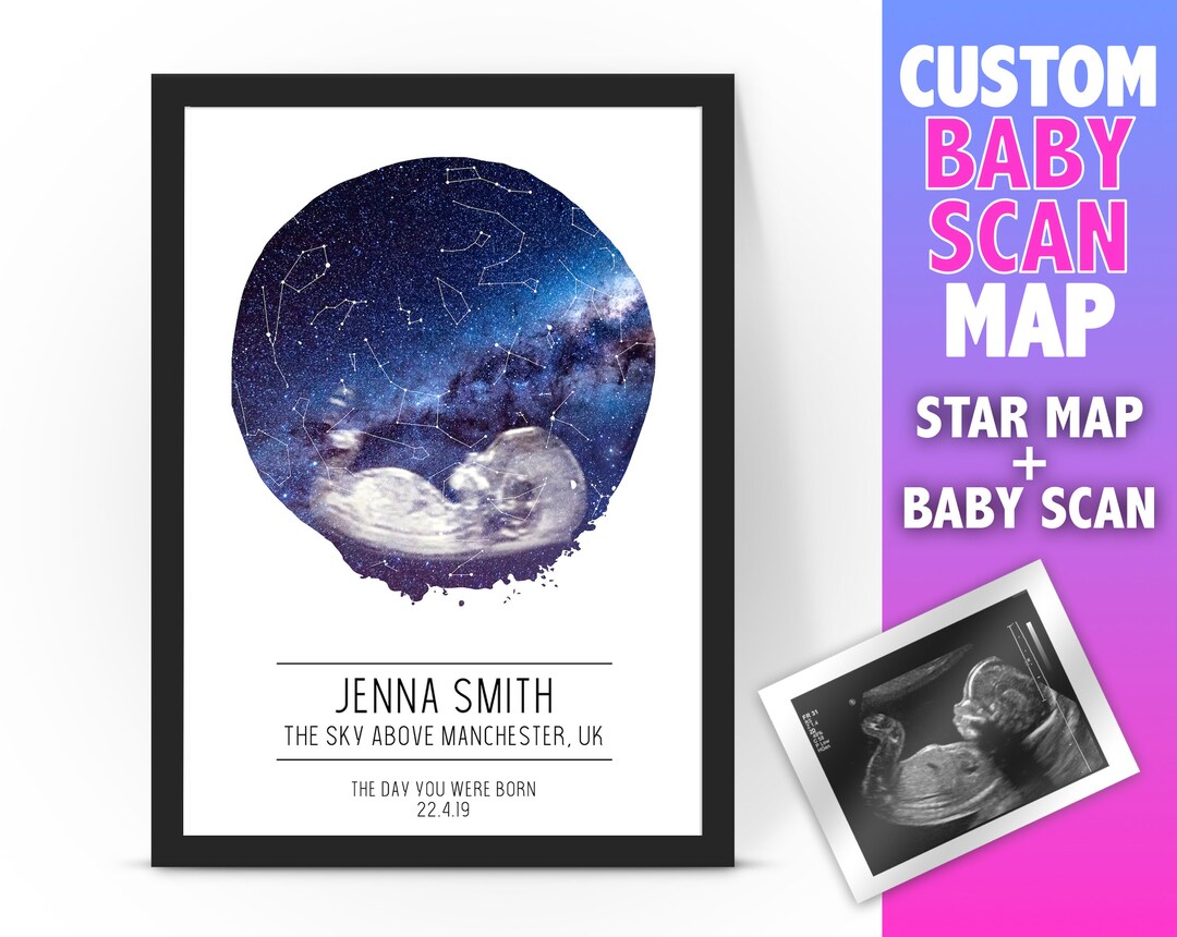 Personalised BABY SCAN Star Map /constellation Night Sky Map ...