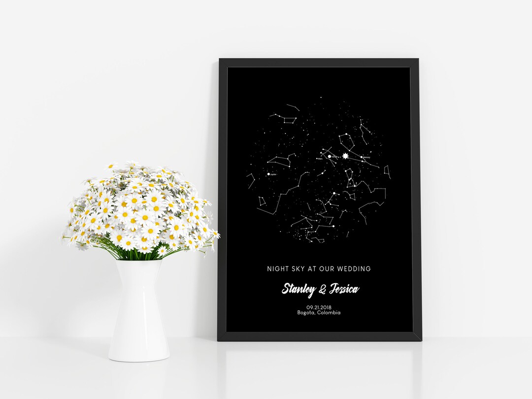 Personalised Wedding Day Star Map/constellation Night Sky Map ...