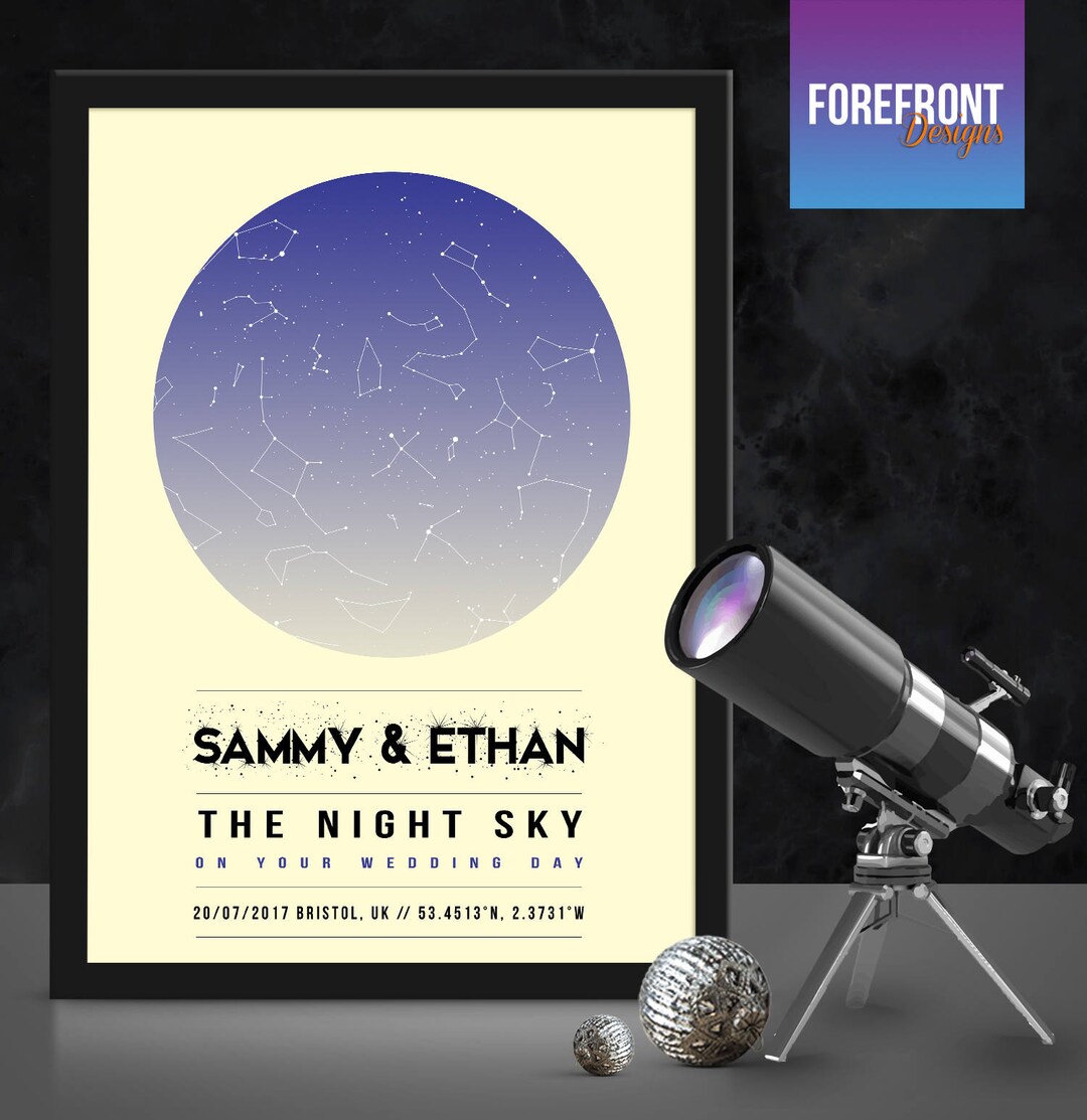Personalised Wedding Day Star Map/constellation Night Sky Map ...