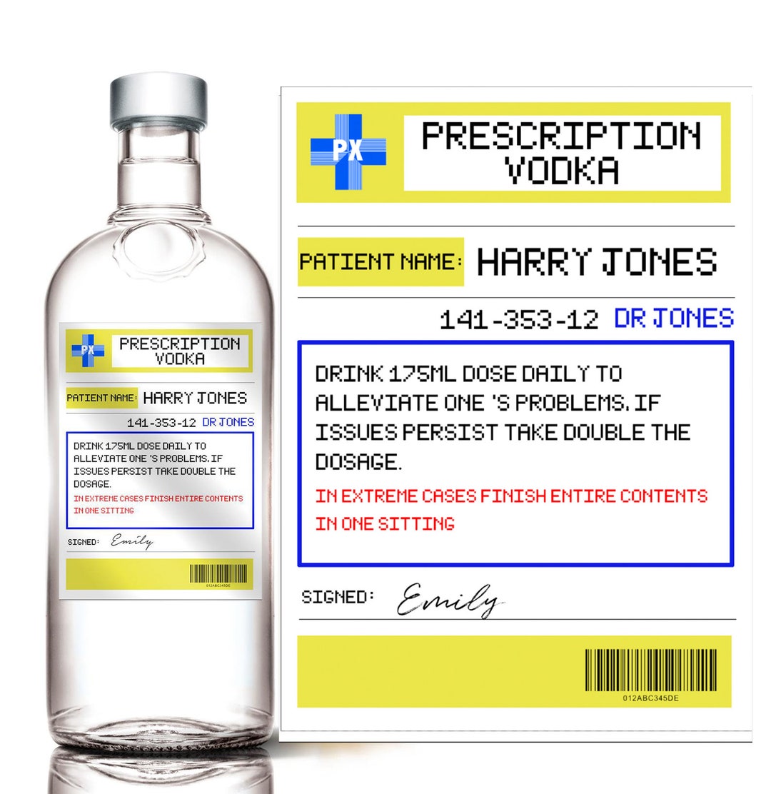 Personalised Prescription VODKA Spoof Bottle Label-ideal Celebration ...
