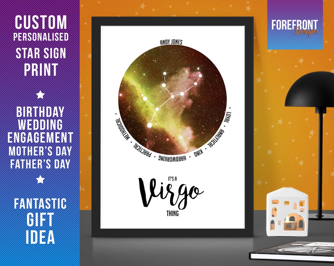 Personalised VIRGO Star Sign/zodiac Constellation Print - Nightsky Gift ...
