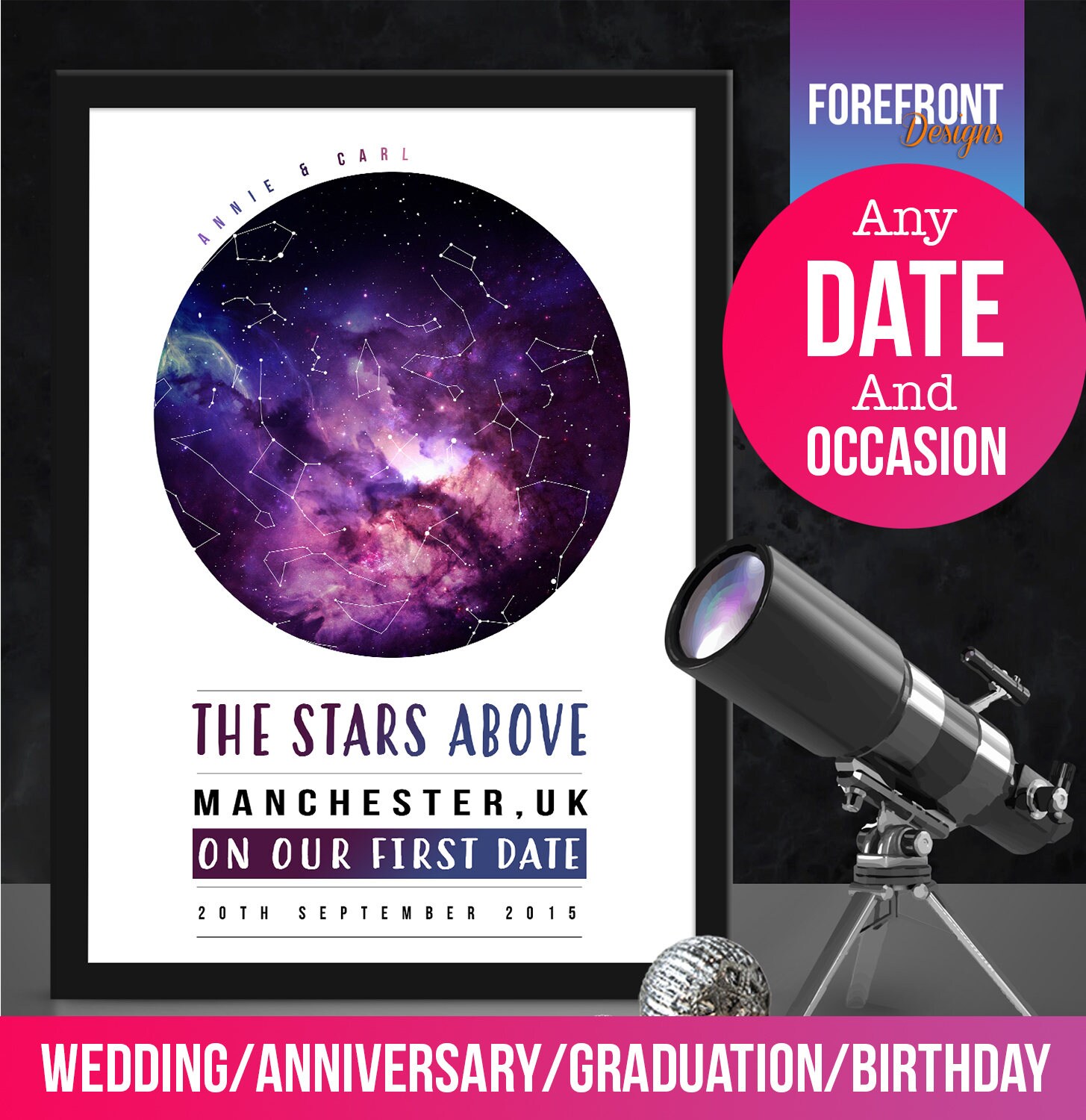 Personalised Our First Date Star Map/constellation Night Sky Map ...