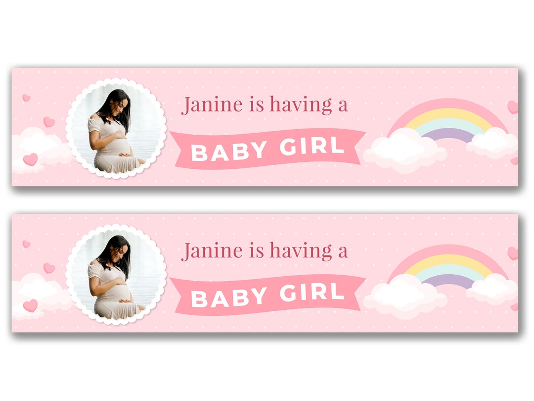 2 X Personalised Newborn Baby Girl Photo Banners - Any Name, Age and ...