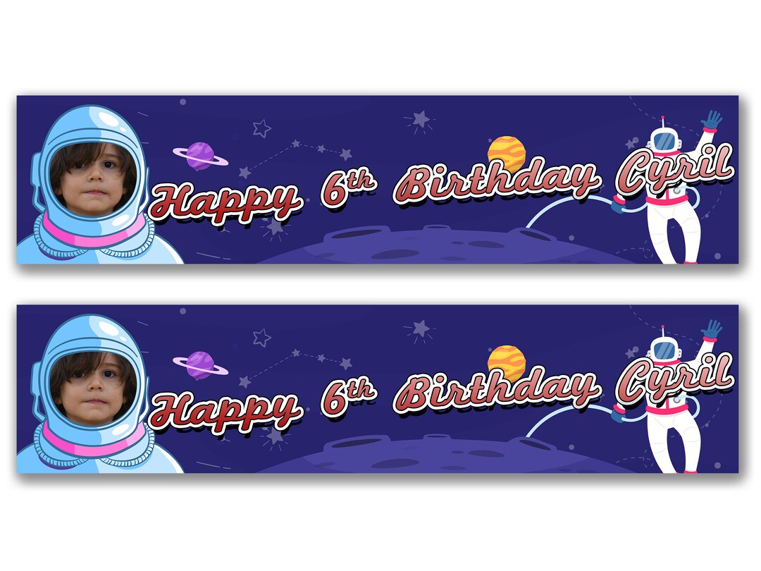 2 X Personalised Birthday Spaceman Photo Banners - Any Name, Age and ...